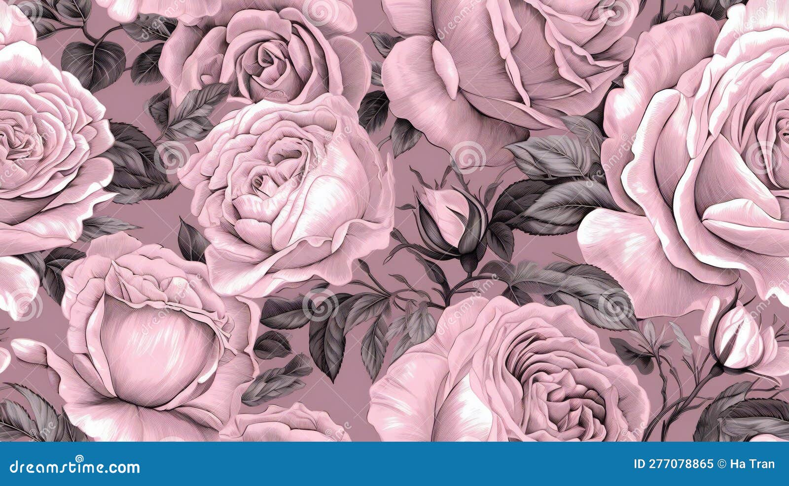 Seamless Pattern with Pink Roses, Hand-drawn Illustration Stock ...