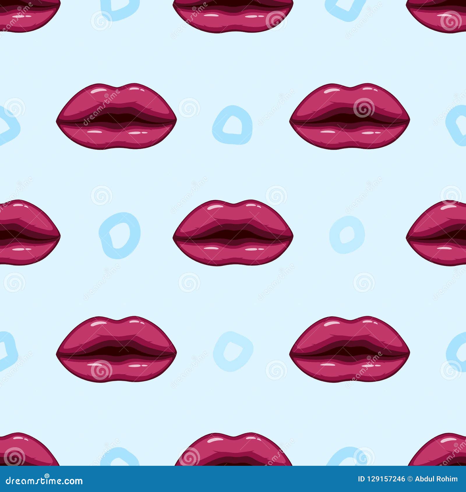 Seamless Pattern Purple Lips on Blue Background Stock Illustration ...