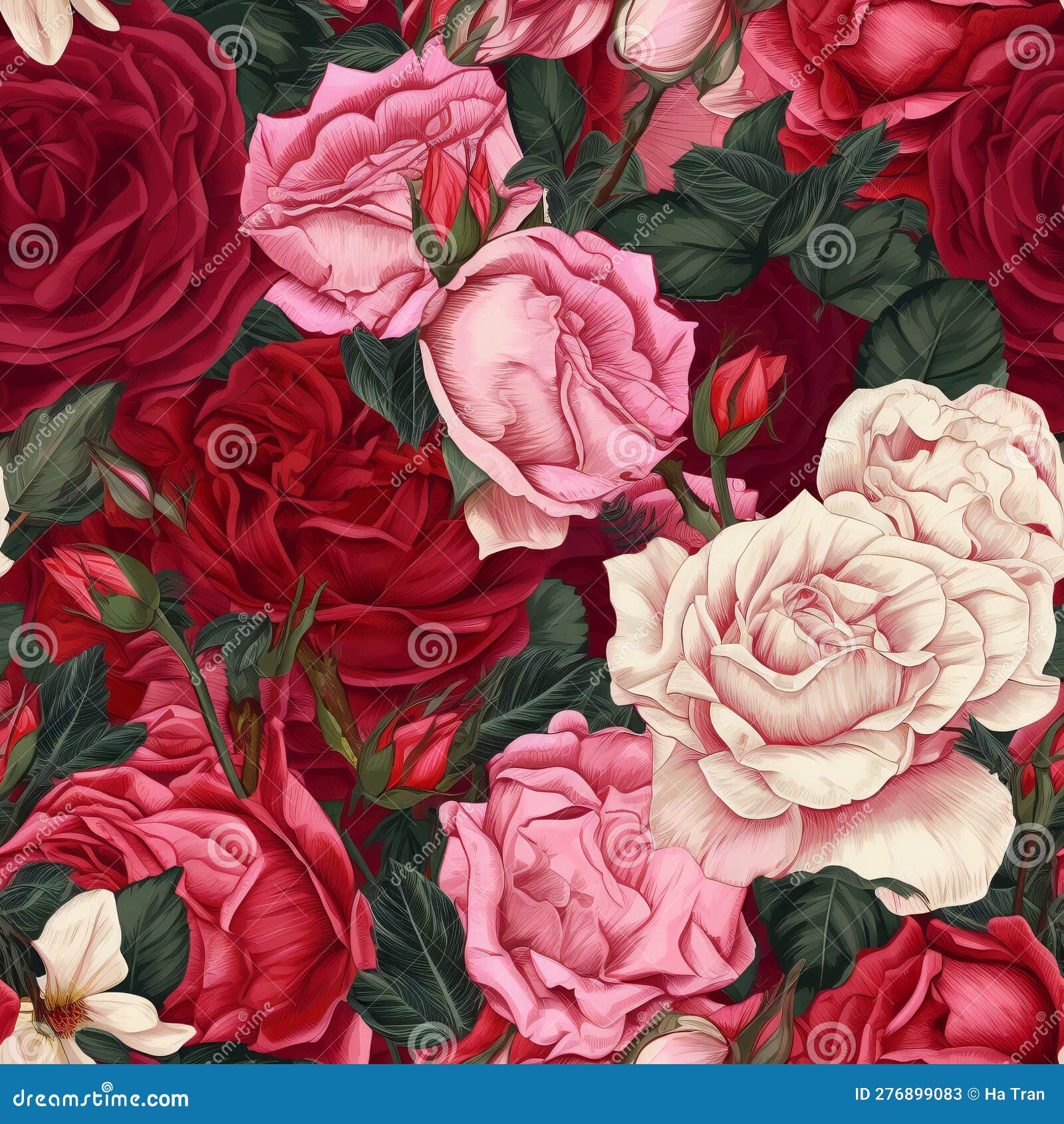 Seamless Pattern with Red, White and Pink Roses Stock Illustration ...