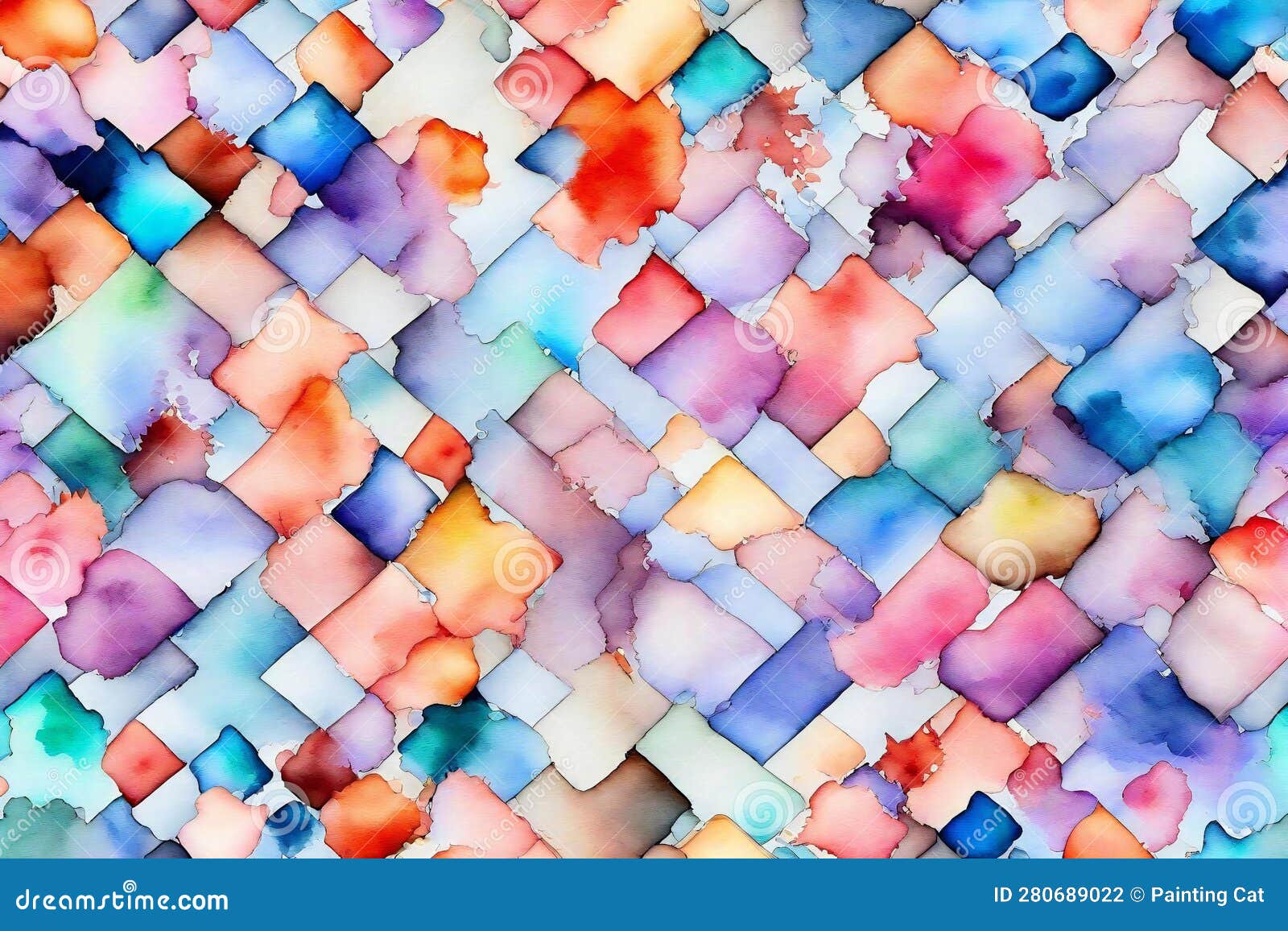 Seamless Pattern of Watercolor Squares, Hand-drawn Illustration Stock ...