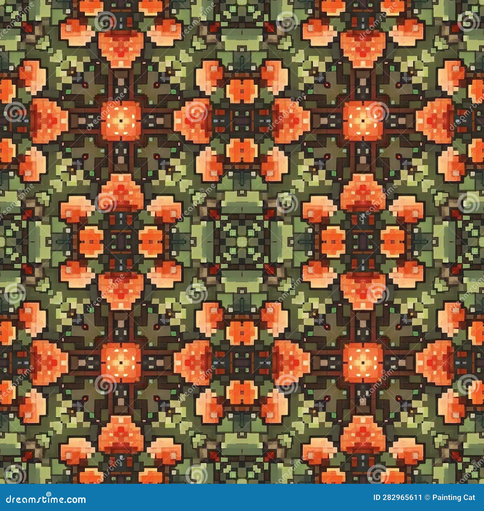 Seamless Tileable Pixelated Pattern in Green and Orange Colors Stock ...
