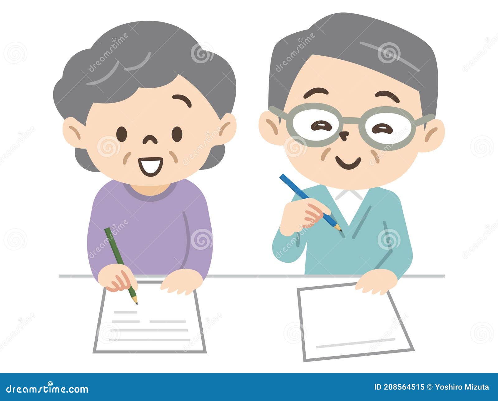Illustration of a Senior Couple Writing Documents Stock Vector ...