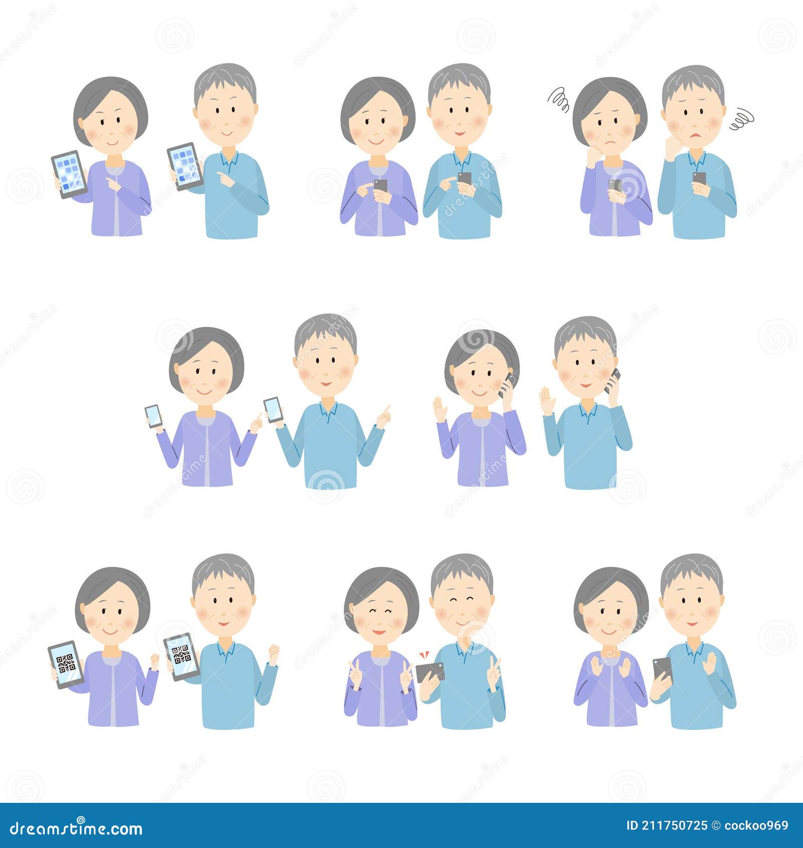 Illustration of Seniors Using Mobile Phones Stock Vector - Illustration ...