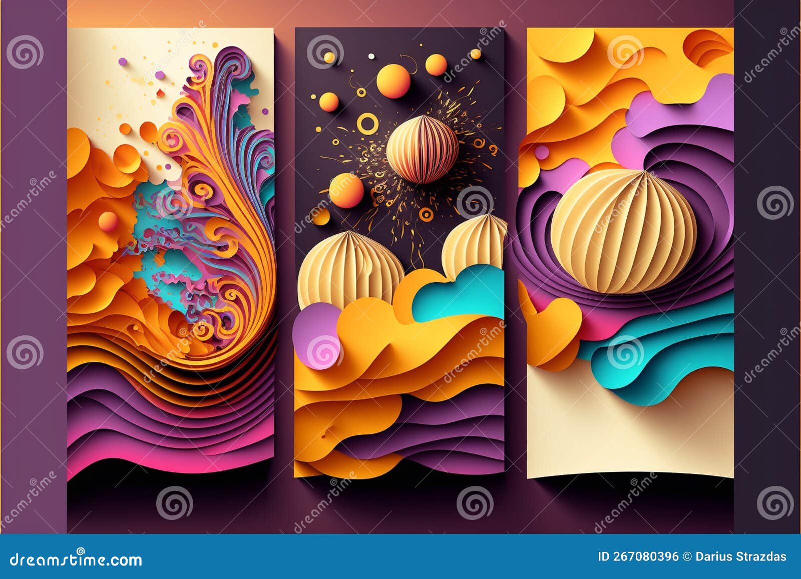 Illustration of Set with 3D Abstract Background and Paper Cut Shapes ...