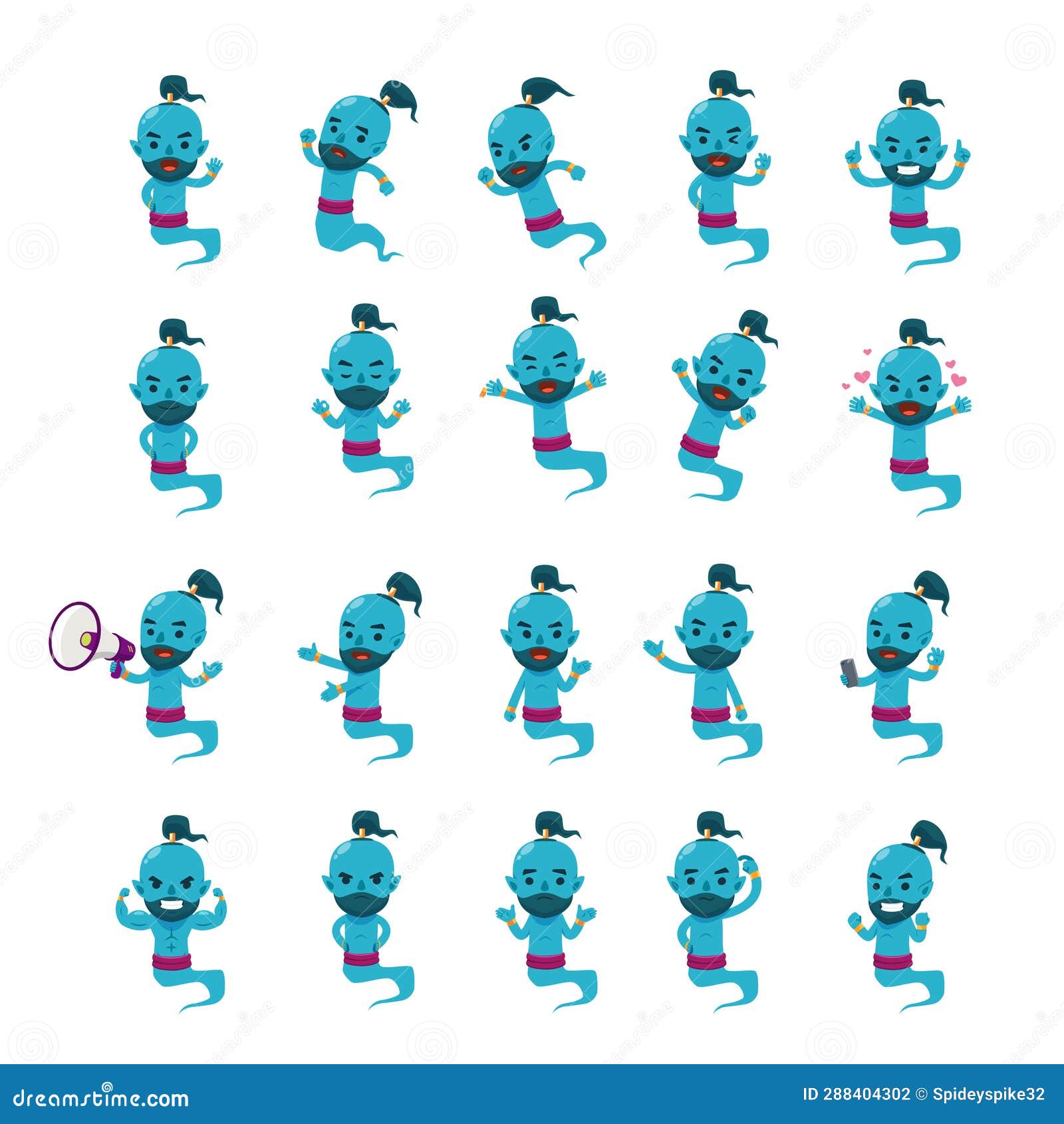 Illustration Set of Blue Genie. Isolated Vector Illustration Stock ...