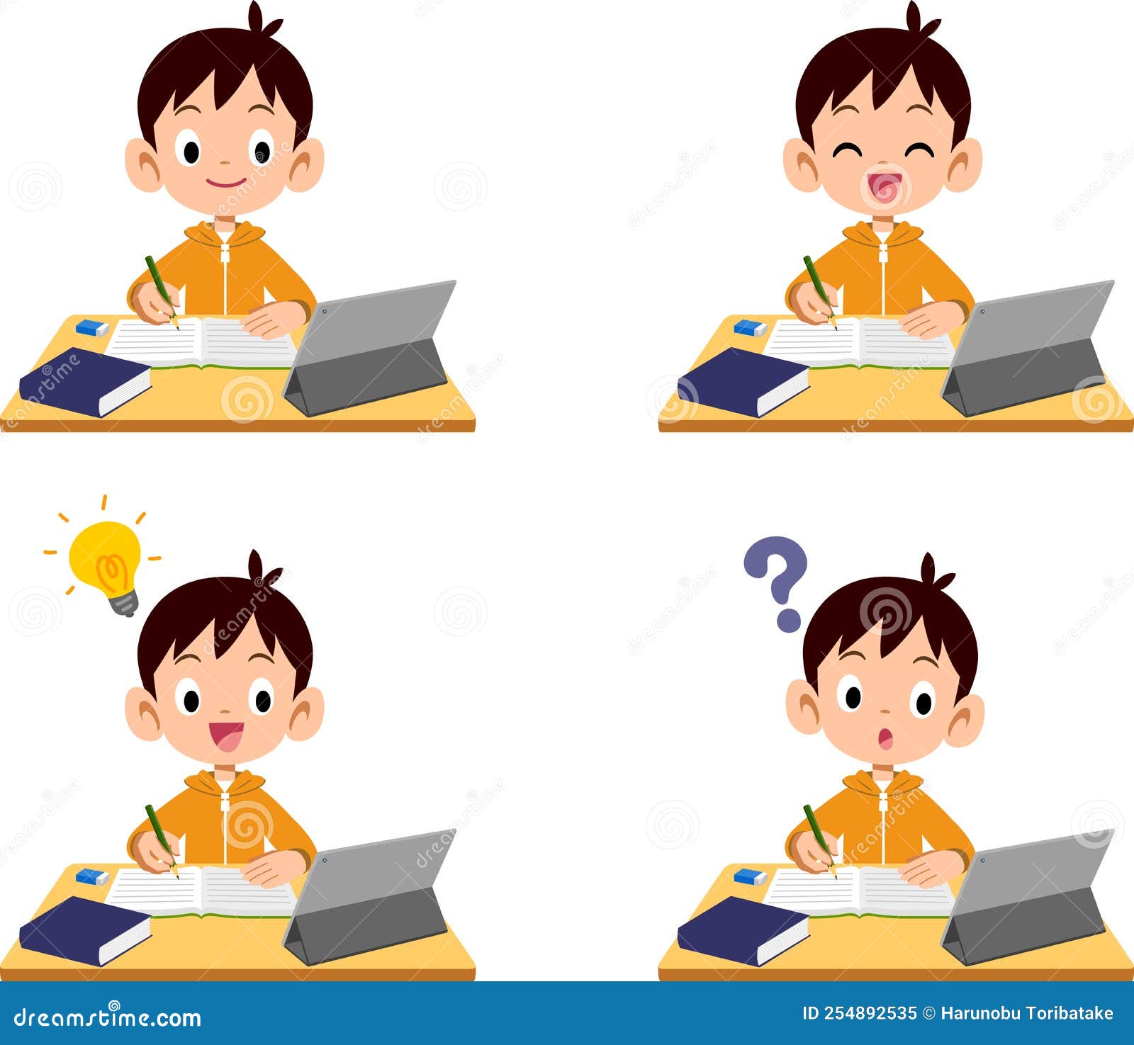 Illustration Set of a Boy Learning Using a Tablet Stock Vector ...