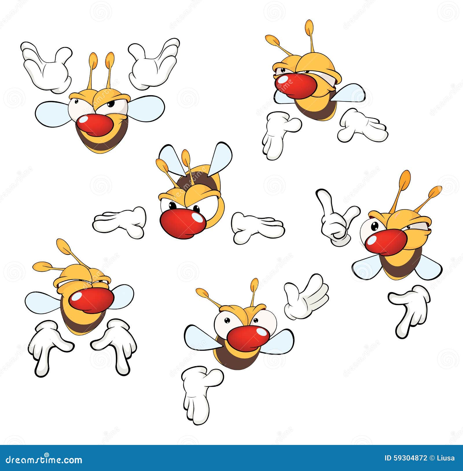 Illustration of a Set of Cute Cartoon Yellow Bees Stock Vector ...