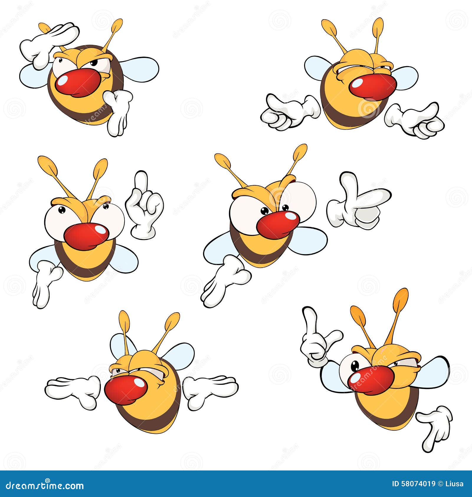 Illustration of a Set of Cute Cartoon Yellow Bees Stock Vector ...