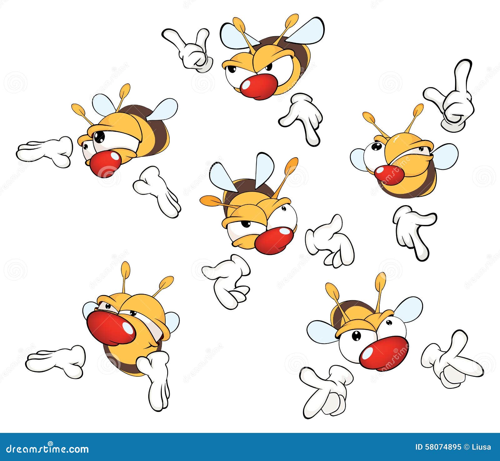 Illustration of a Set of Cute Cartoon Yellow Bees Stock Vector ...