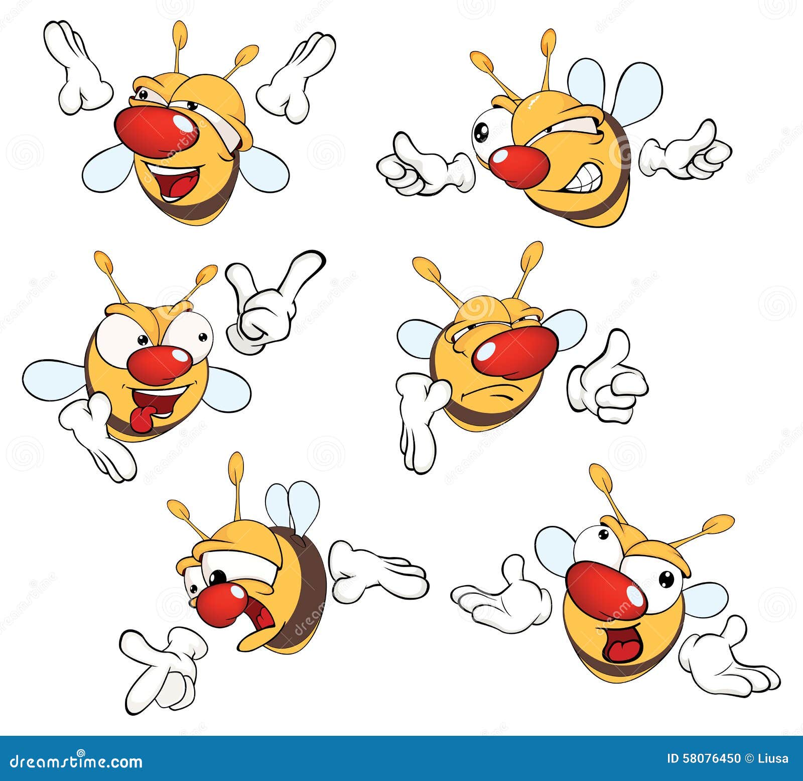 Illustration of a Set of Cute Cartoon Yellow Bees Stock Vector ...
