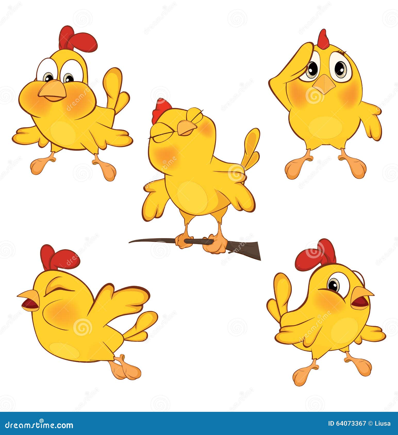 Illustration of a Set of Cute Cartoon Yellow Chickens Stock Vector ...