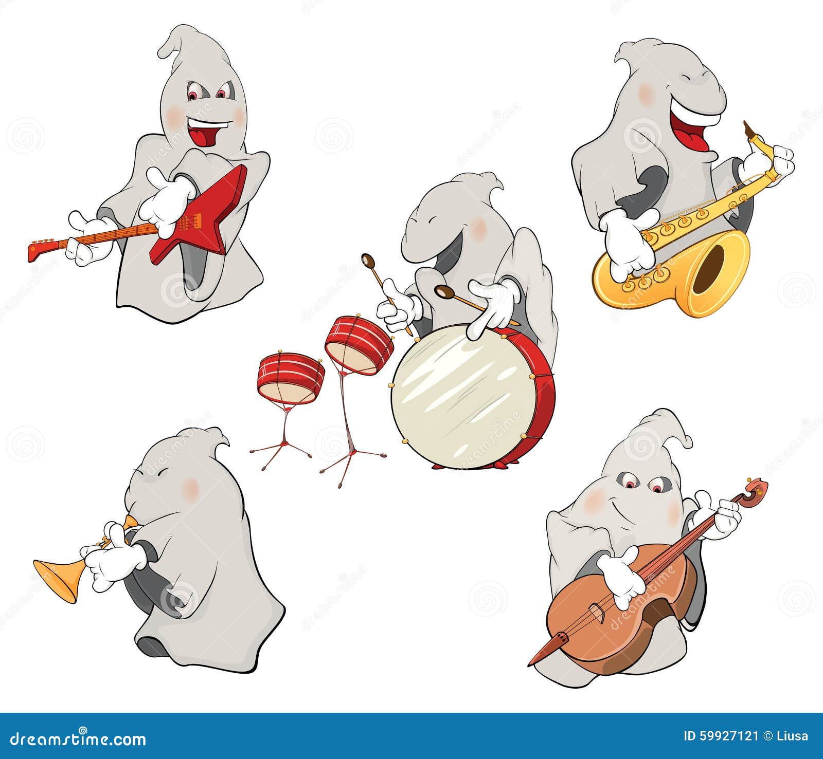 Illustration of a Set of Cute Ghosts Stock Vector - Illustration of ...