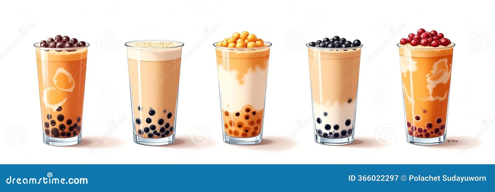 Bubble Tea With Tapioca In Plastic Cups. Background With Bubble Tea ...