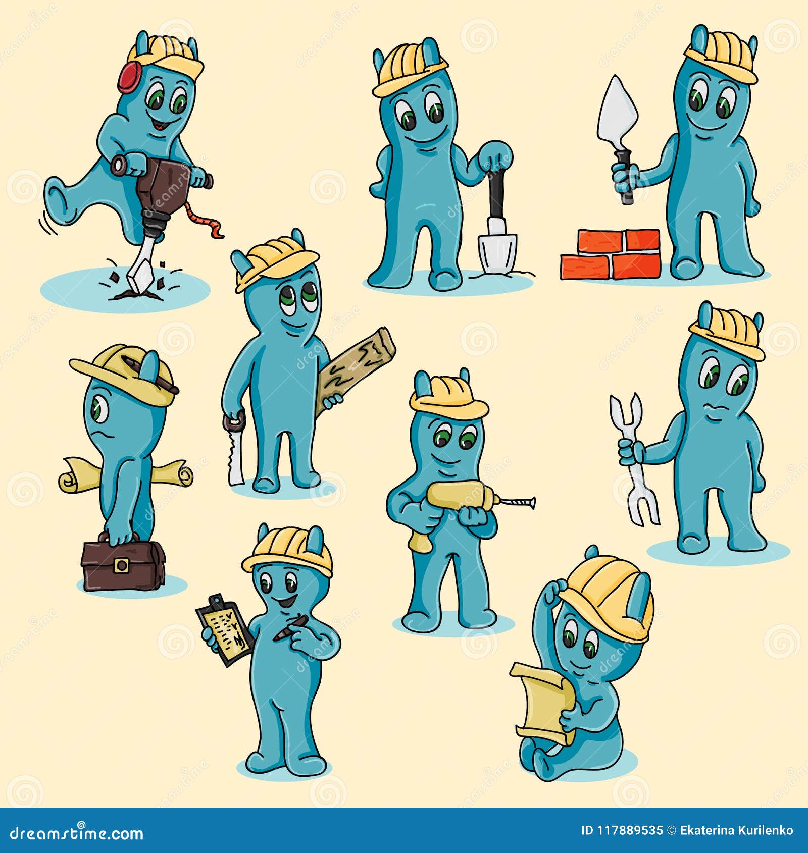 Illustration of a Set of Funny Blue Men in Chibi Doodle Style Wi Stock ...