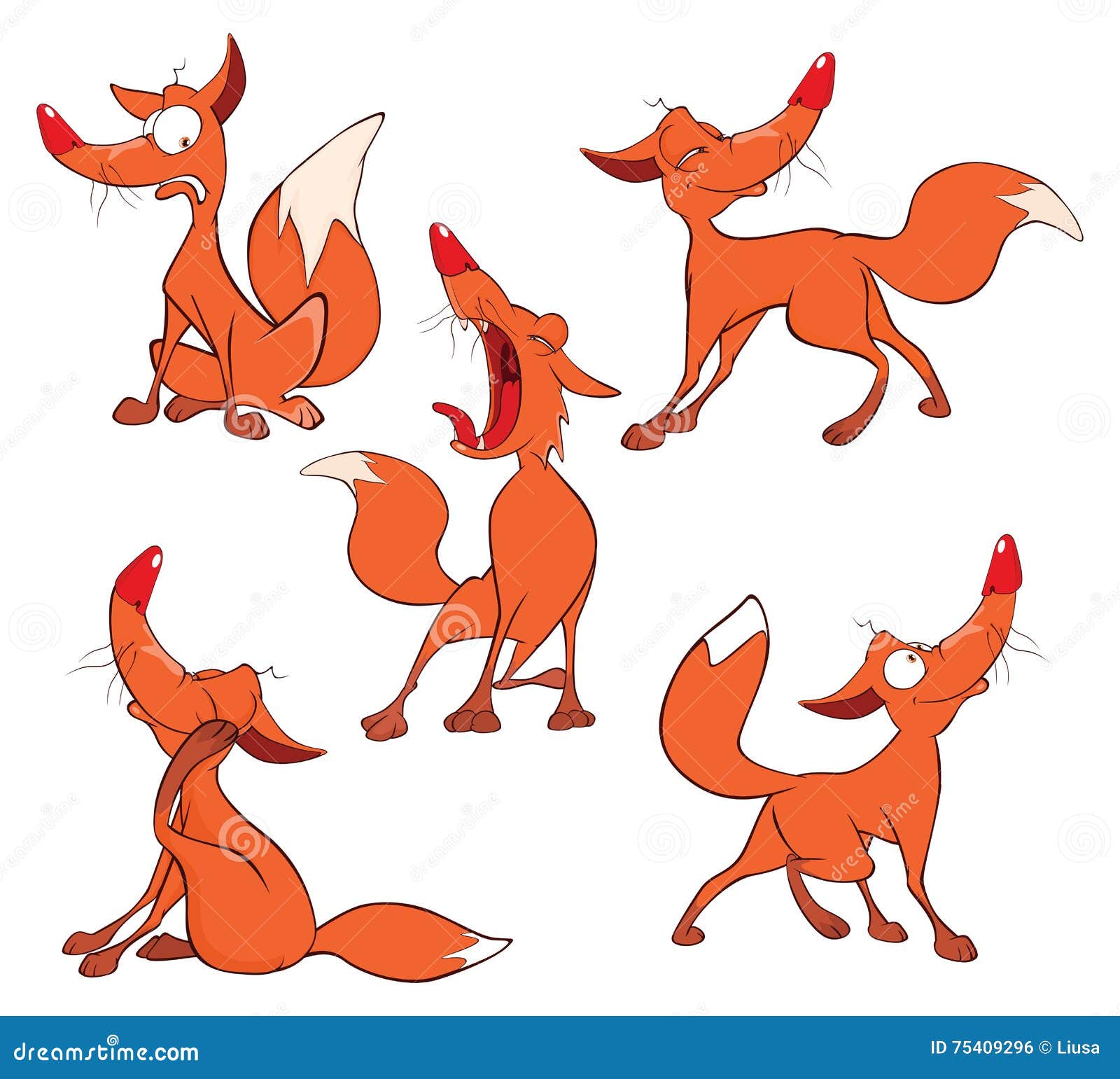 Illustration of a Set of Funny Red Foxes. Cartoon Character Stock ...