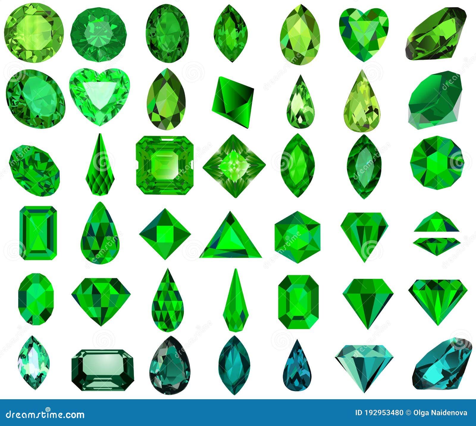Set of Green Gems of Various Cuts and Shapes Stock Vector ...