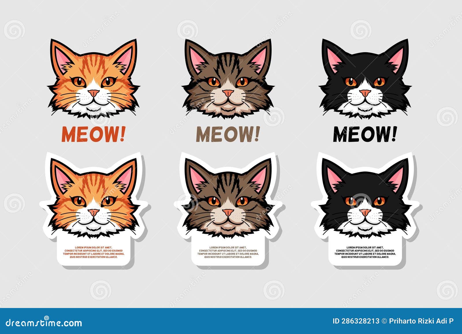 Illustration Set Head Of Cute Cat And Sticker Cartoon Vector ... Illustration Set Head Of Cute Cat And Sticker Cartoon Vector ...