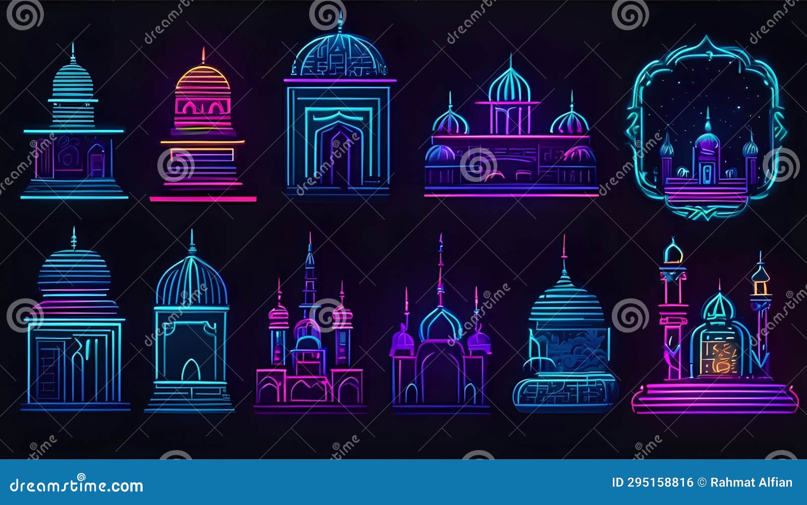 Illustration of a Set of Icons Mosque. Icon Set Ramadan or Ramadhan ...