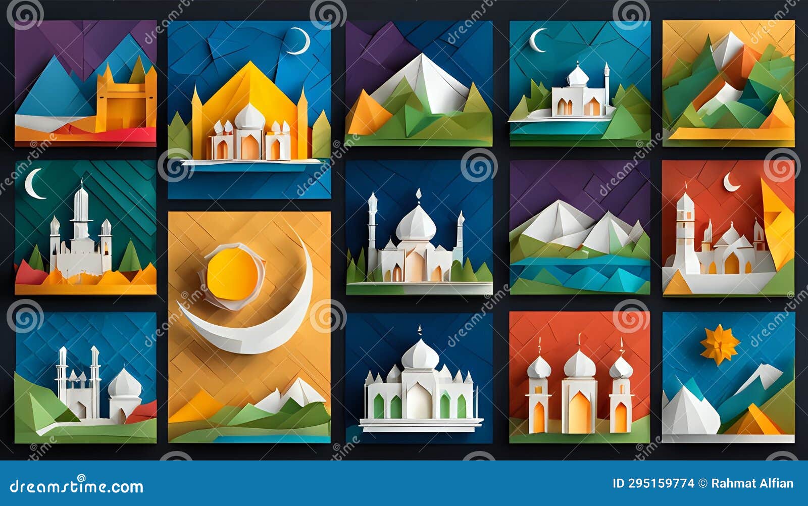 Illustration of a Set of Icons Mosque. Icon Set Ramadan or Ramadhan ...