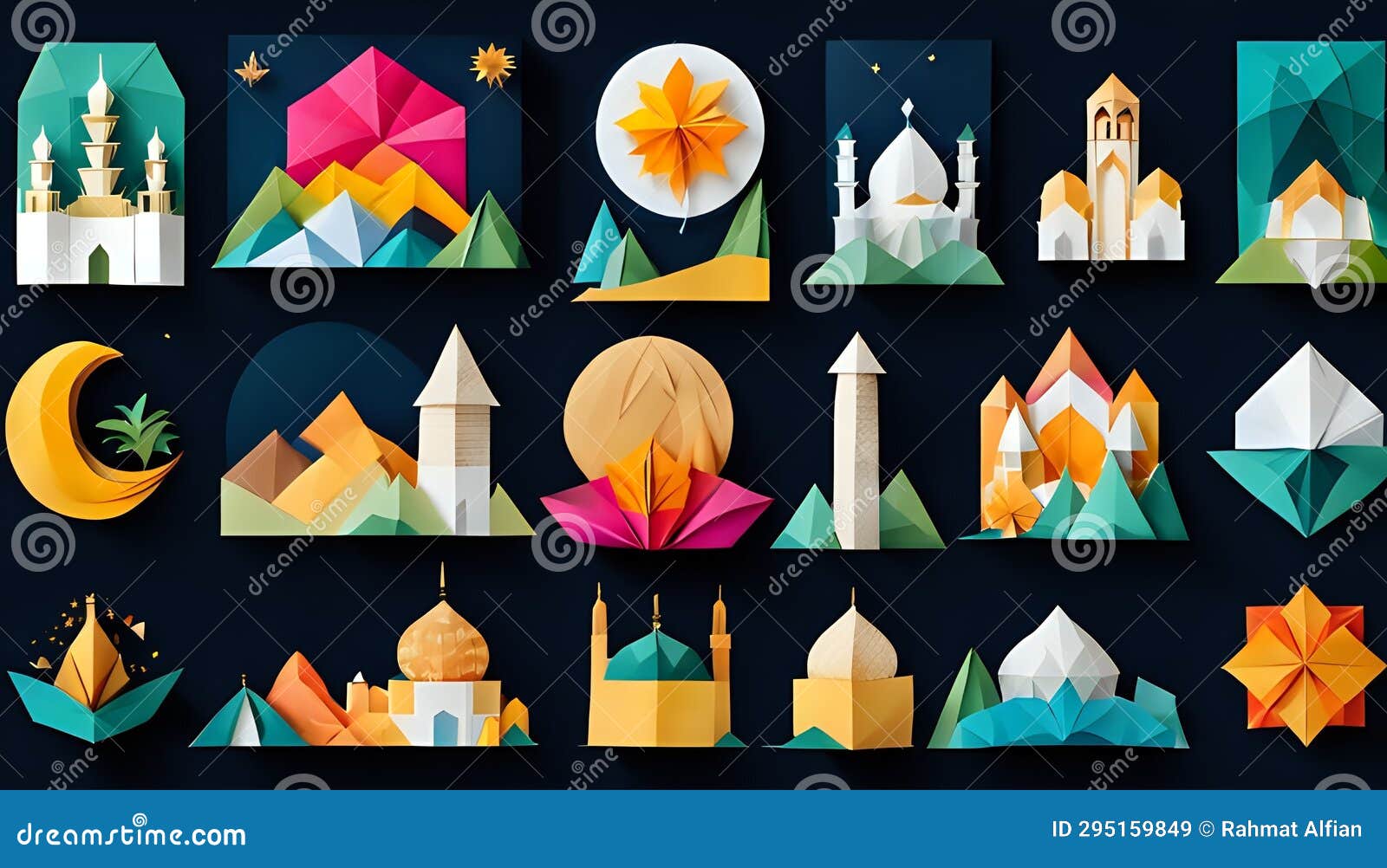 Illustration of a Set of Icons Mosque. Icon Set Ramadan or Ramadhan ...