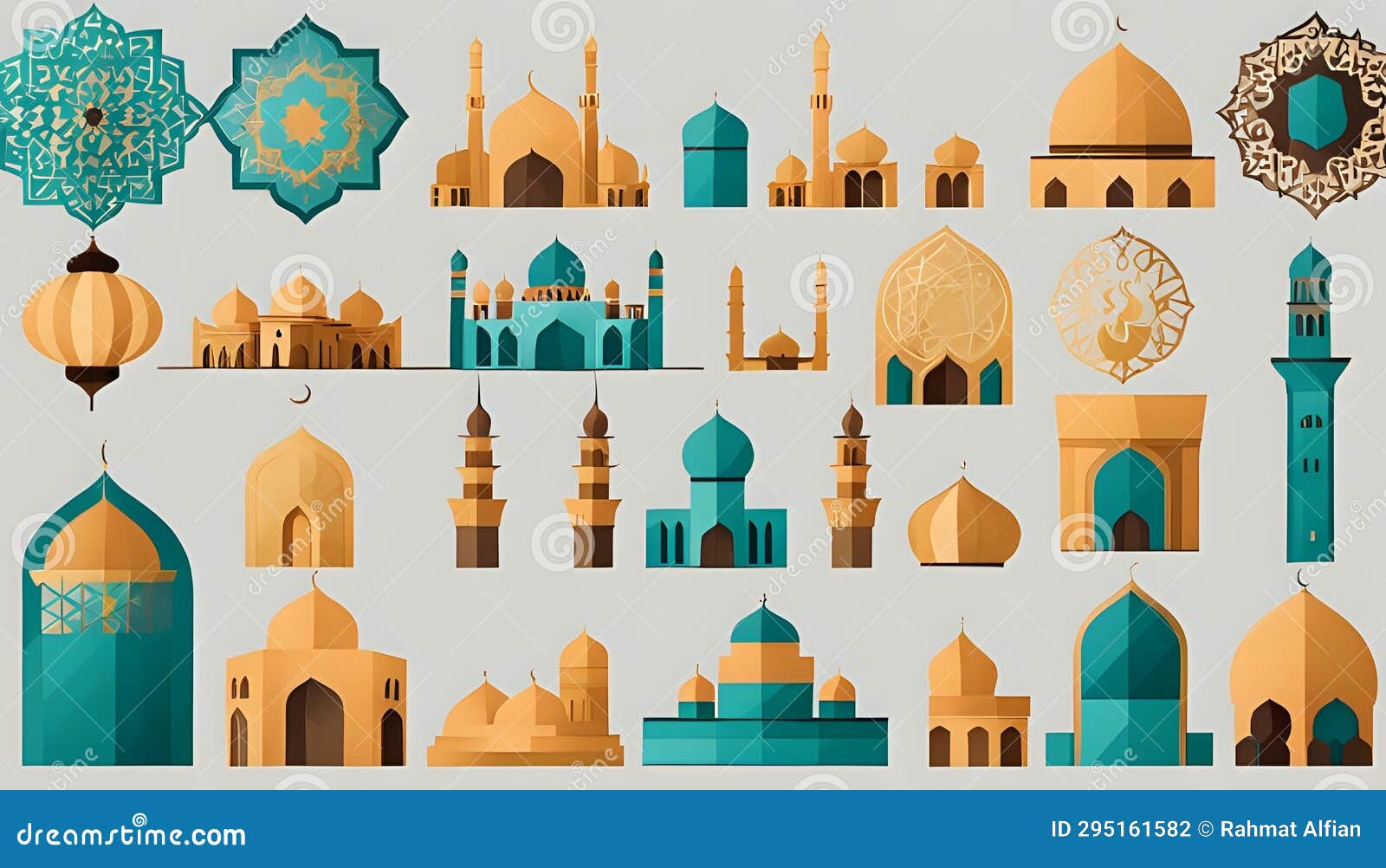 Illustration of a Set of Icons Mosque. Icon Set Ramadan or Ramadhan ...