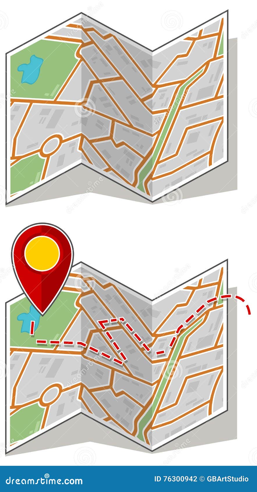 Illustration Set of Map Booklet with Way Point Stock Vector ...