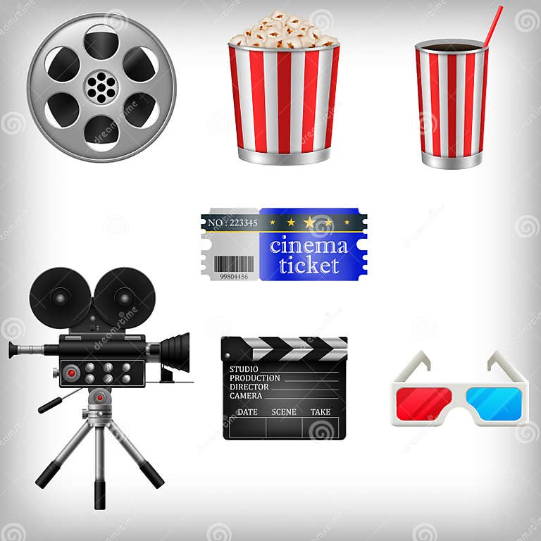 Set of Movie Elements and Cinema Objects . Stock Vector - Illustration ...