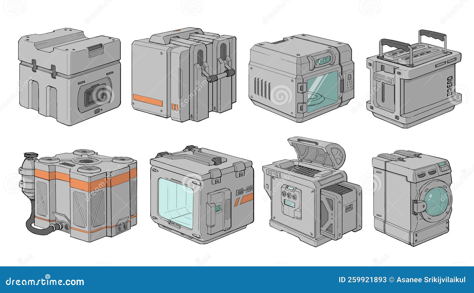 An Illustration Set of New Scifi Technology Cube Items with Innovation ...