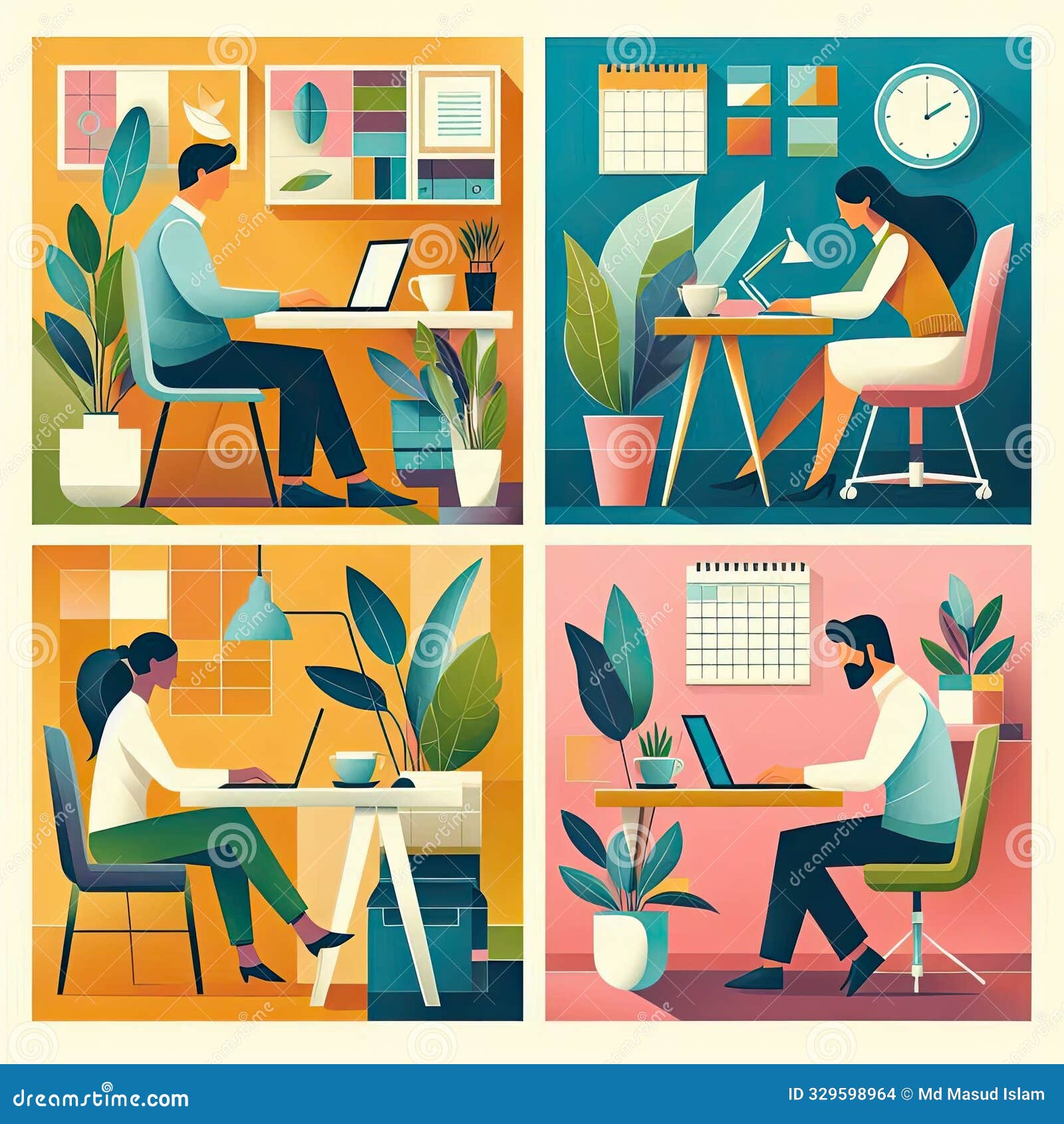 Illustration Set of Office Workers Stock Illustration - Illustration of ...