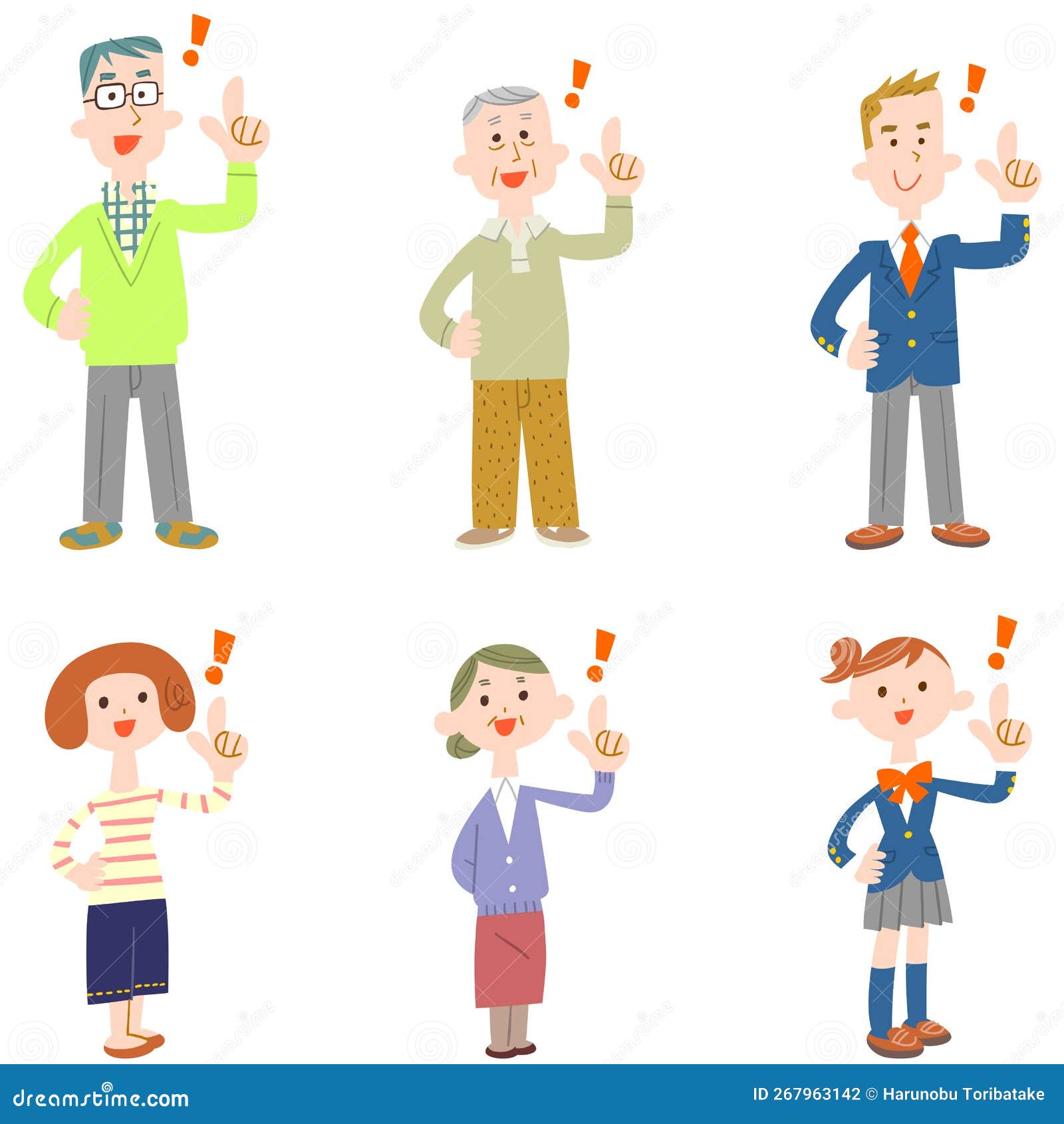 Illustration Set of People of Various Generations Raising Their Index ...