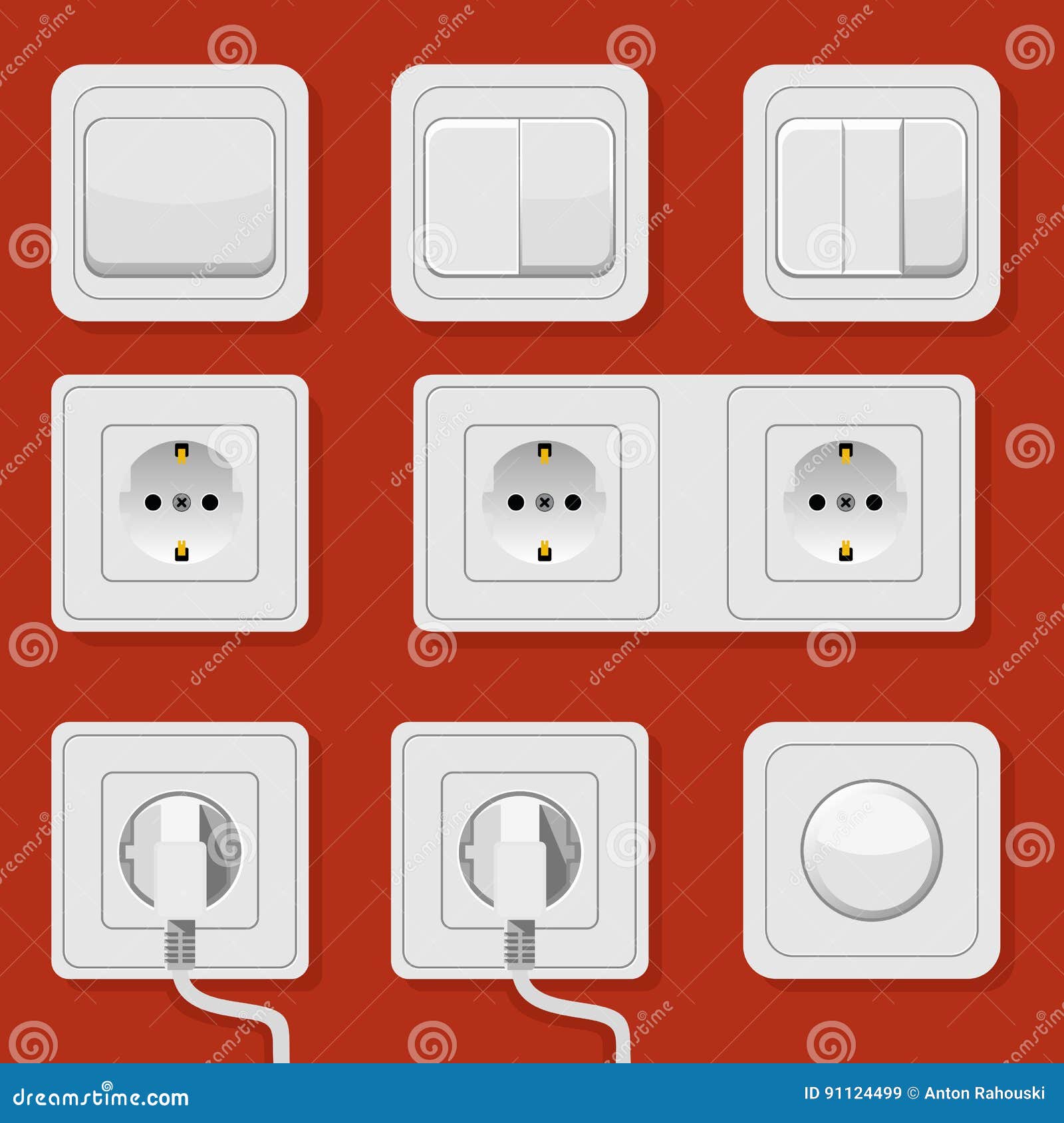 Illustration Set of Realistic Electric Switches and Sockets on Black ...