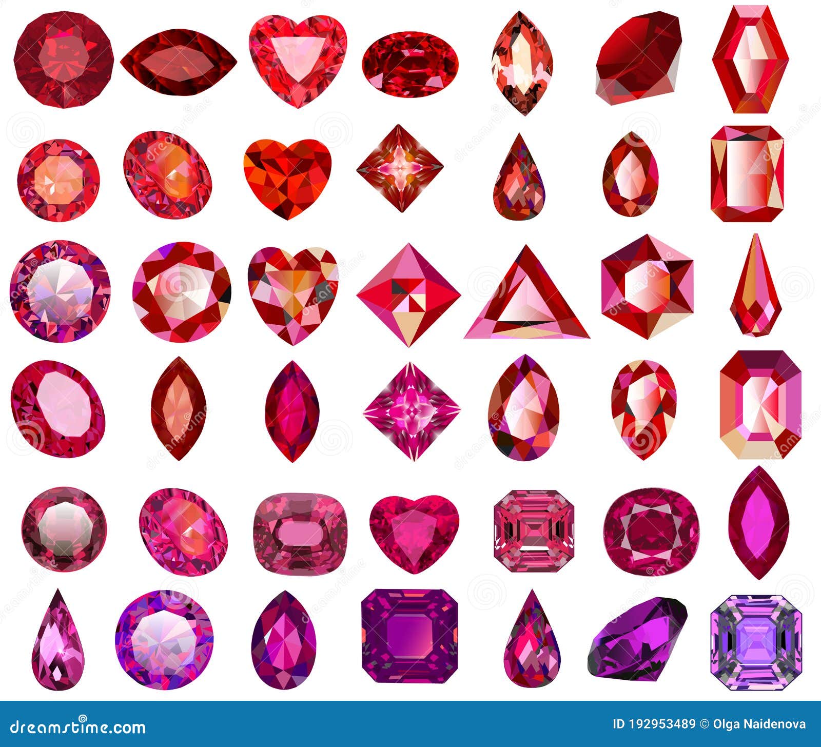 Set of Red Gems of Different Cuts and Shapes Stock Vector ...