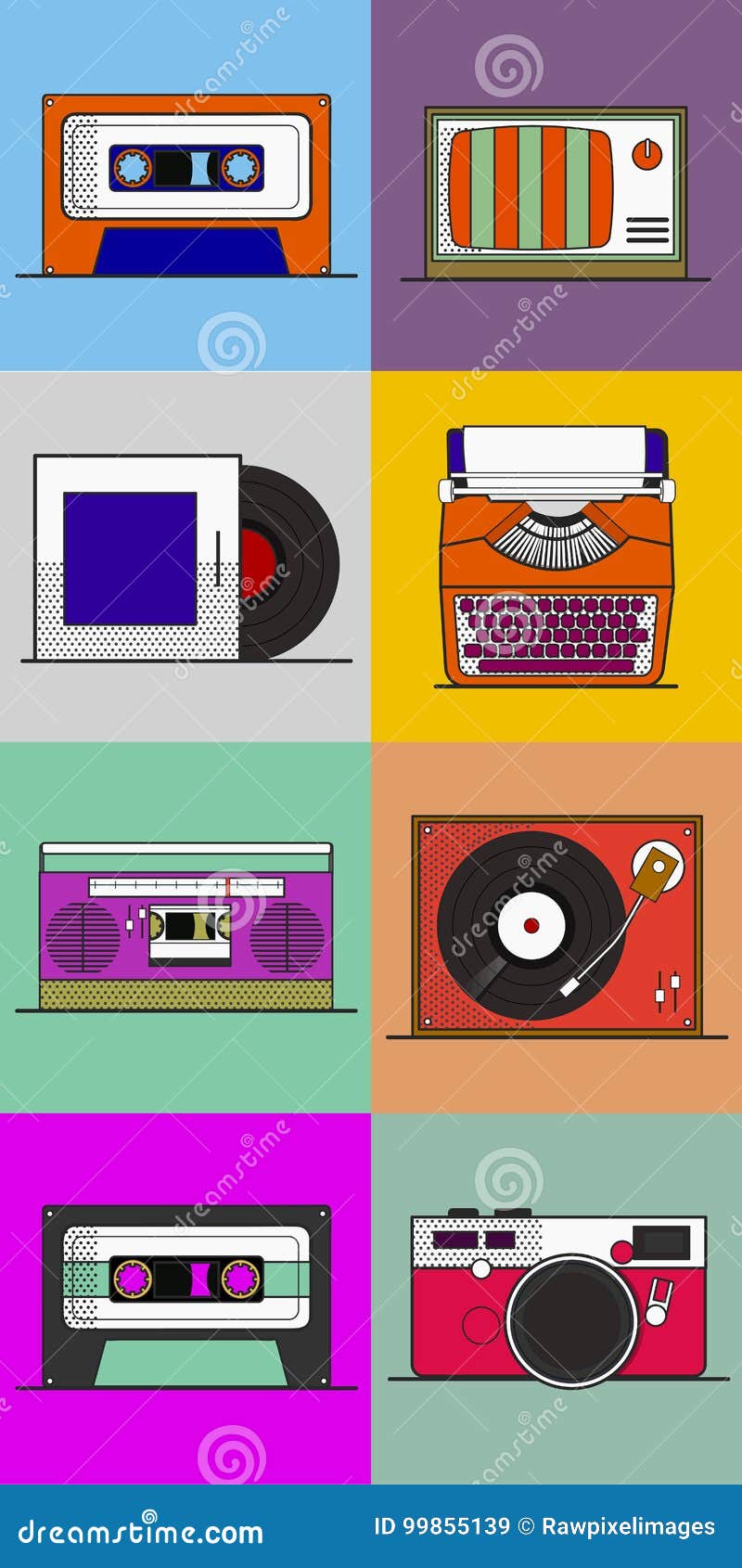 Illustration Set of Retro Entertainment Stuff Vector Stock Vector ...