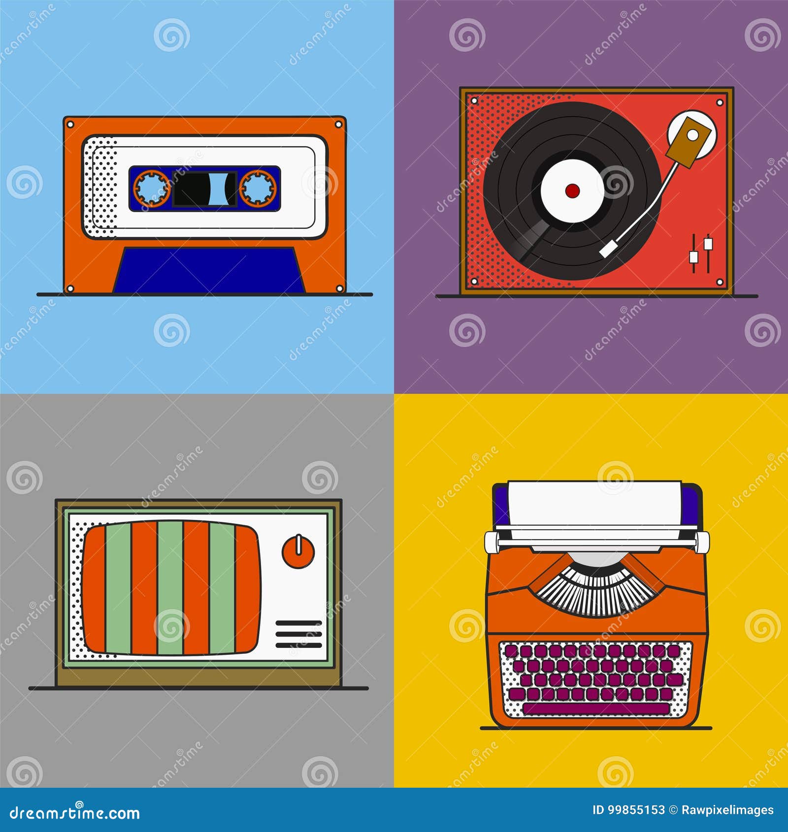 Illustration Set of Retro Stuff Vector Stock Vector - Illustration of ...