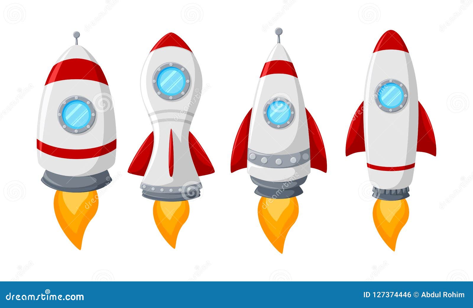 Set of Rocket Ship Isolated on White Background Stock Illustration ...