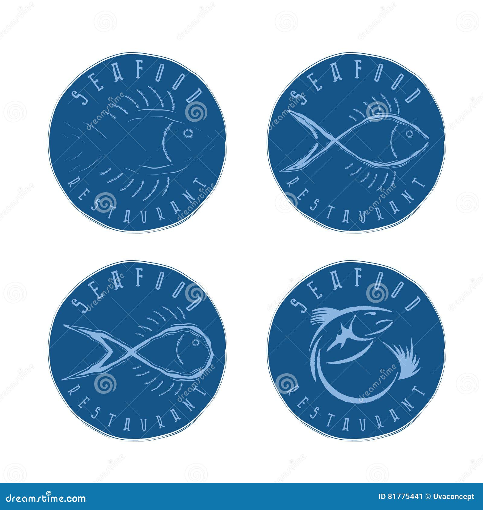 Illustration Set of Seafood Labels in Retro Style. Stock Vector ...