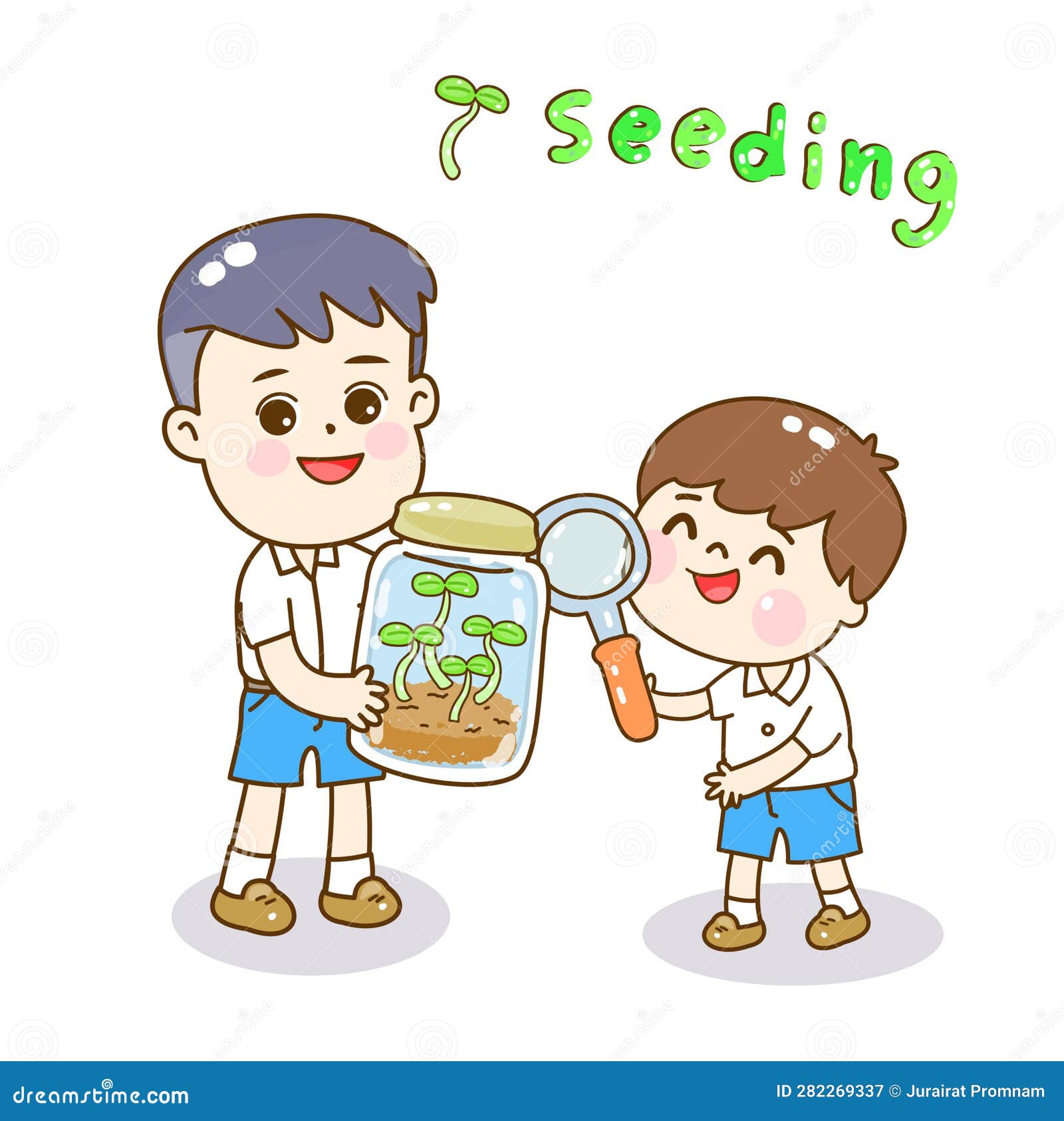 Cartoon Kids and Seeding Vector. Stock Illustration - Illustration of ...