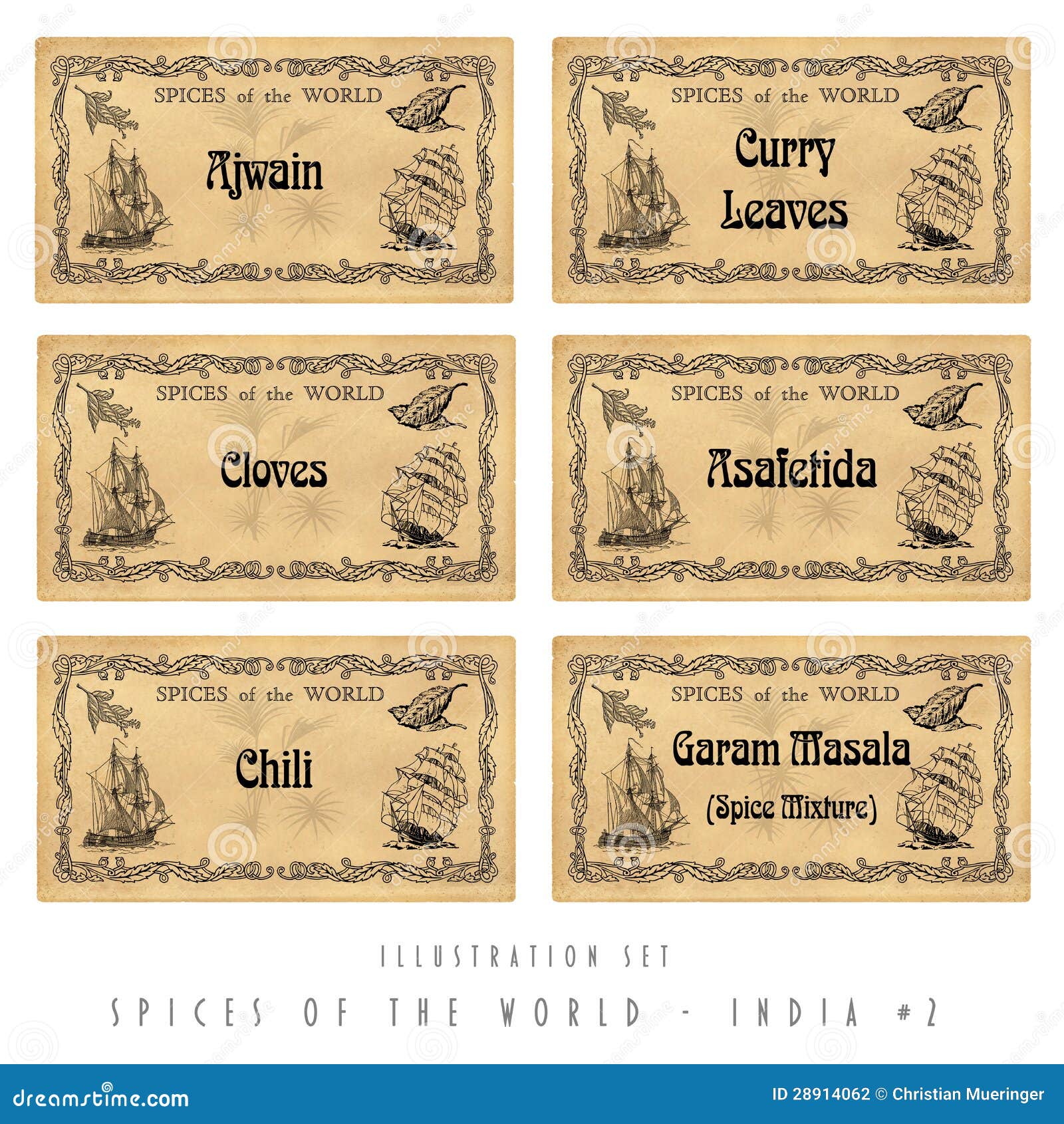 Illustration Set Spice Labels, India #2 Stock Illustration ...