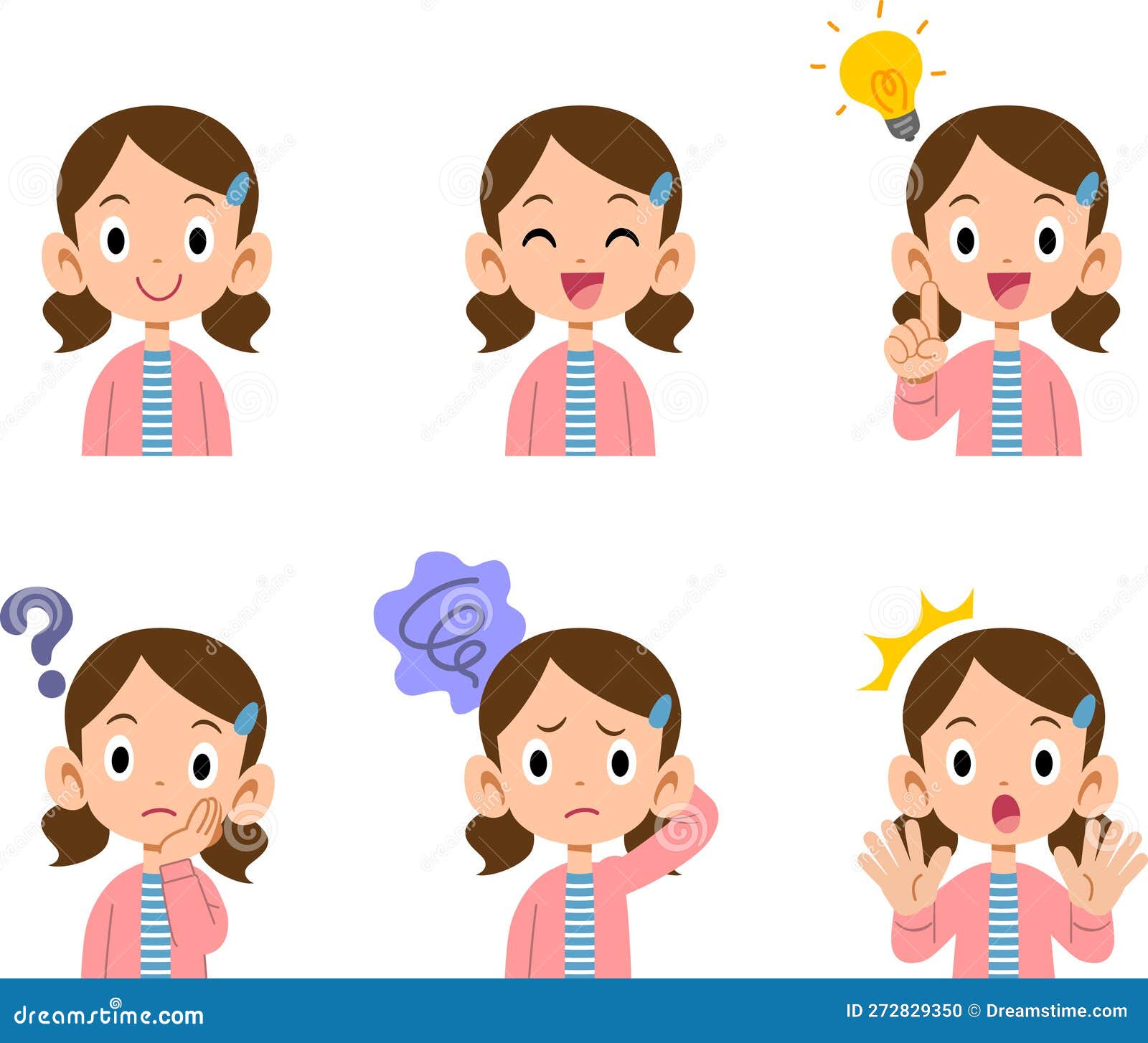 Illustration Set of the Upper Body of a Girl with Various Expressions ...