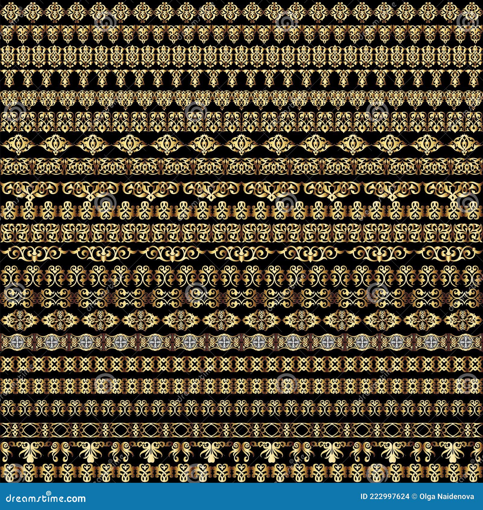 Set of Vintage Seamless Ornamental Gold Border Patterns Stock Vector ...