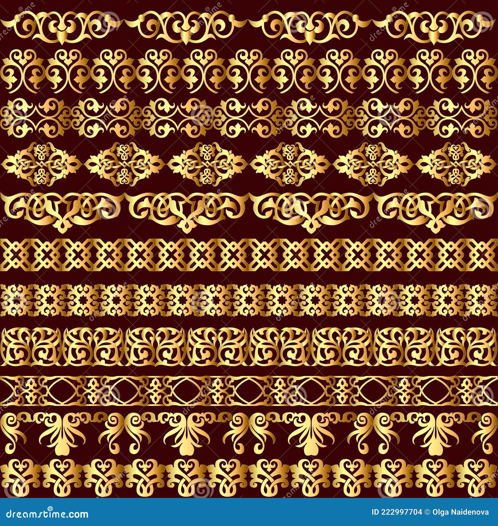 Set of Vintage Seamless Ornamental Gold Border Patterns Stock Vector ...