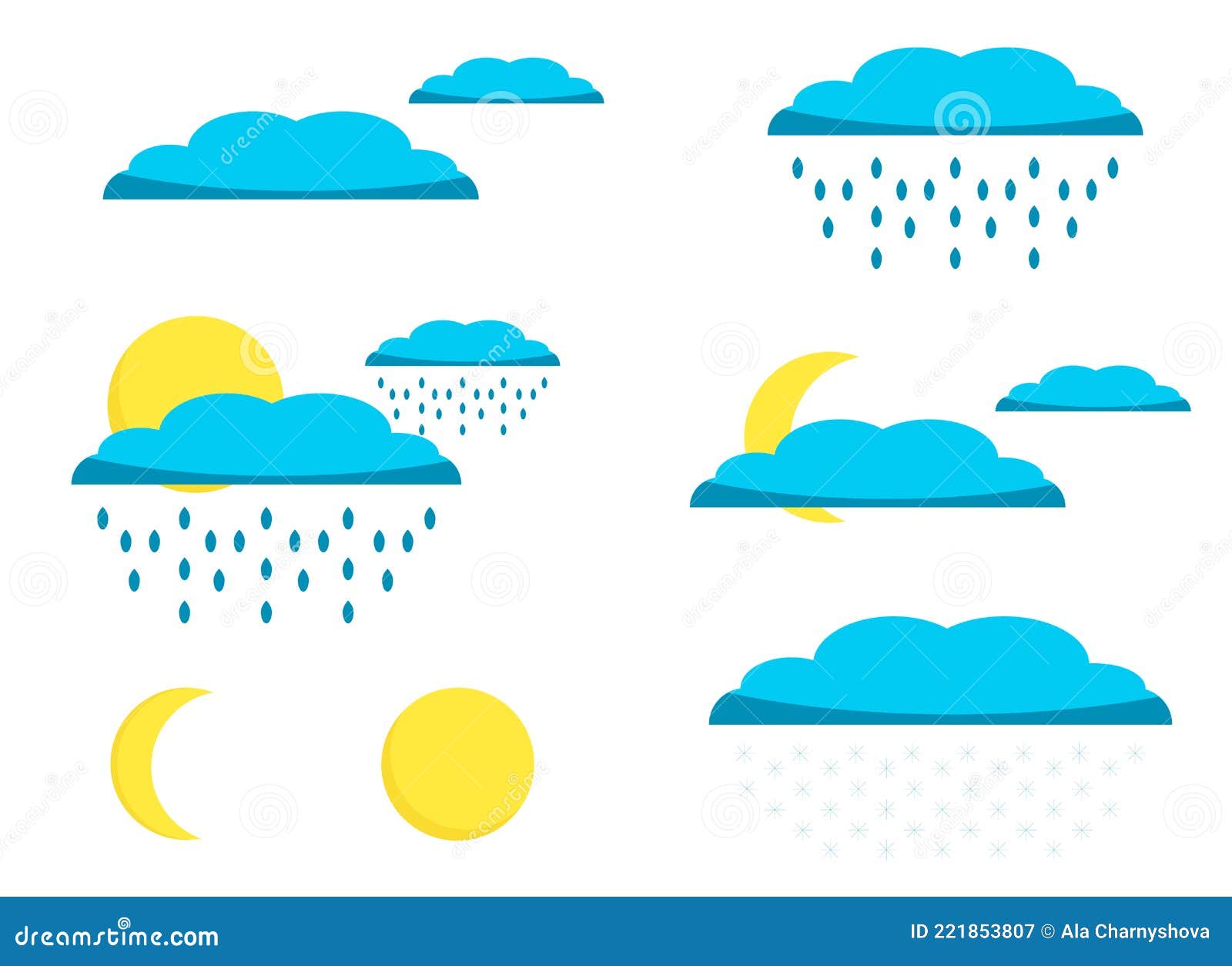 Illustration of a Set for the Weather with the Image of Clouds, Rain ...