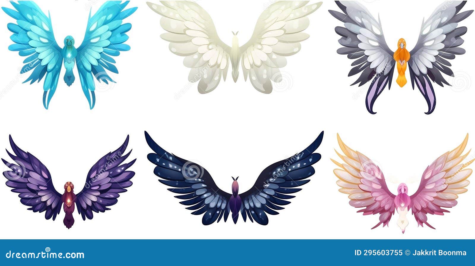Illustration of a Set of Wings with Different Colors on a White ...