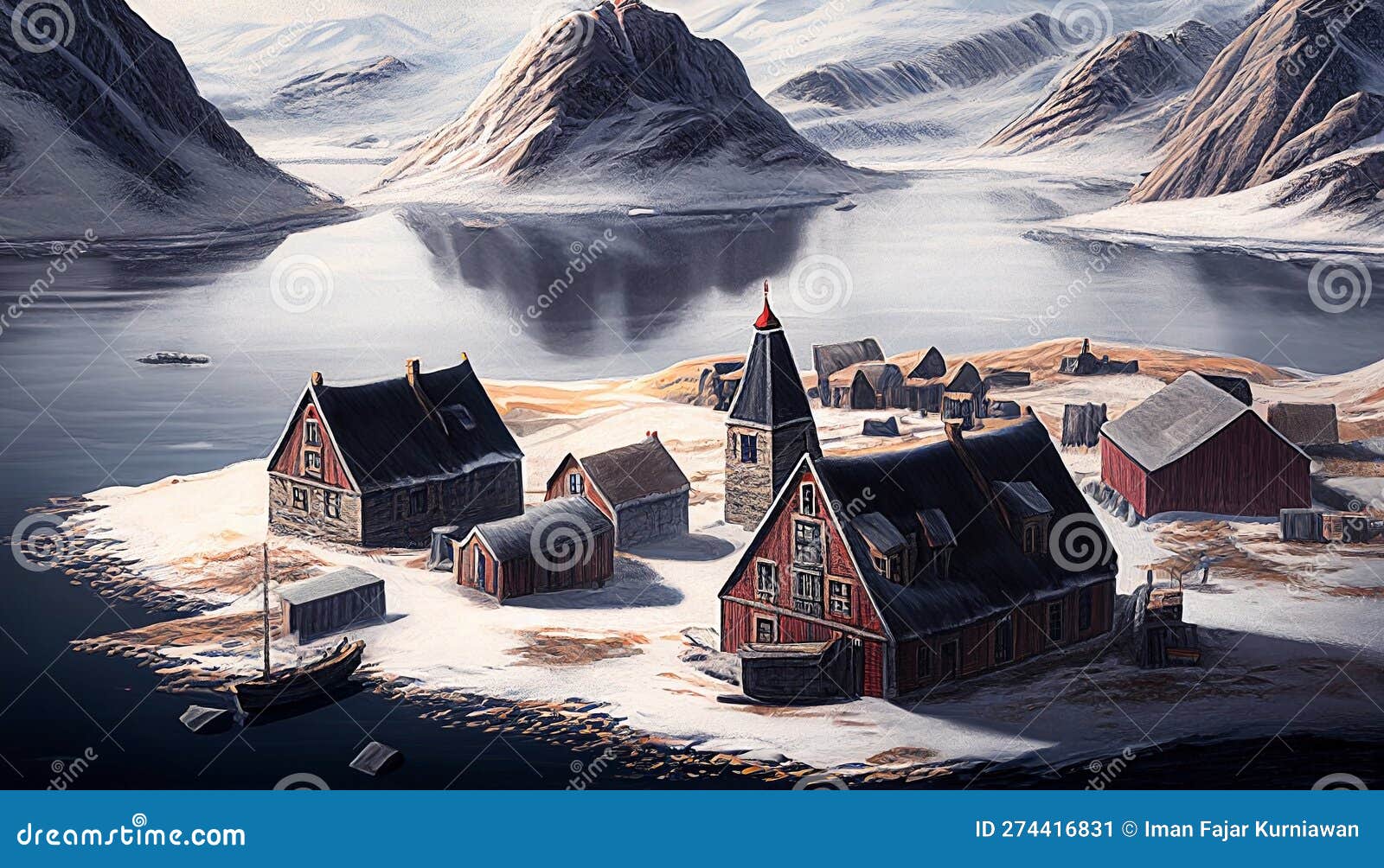 Illustration of Settlement in Mountains Stock Illustration ...
