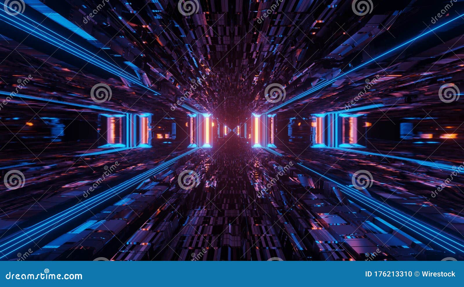 Illustration of Several Blue Lights Flowing into One Direction Stock ...