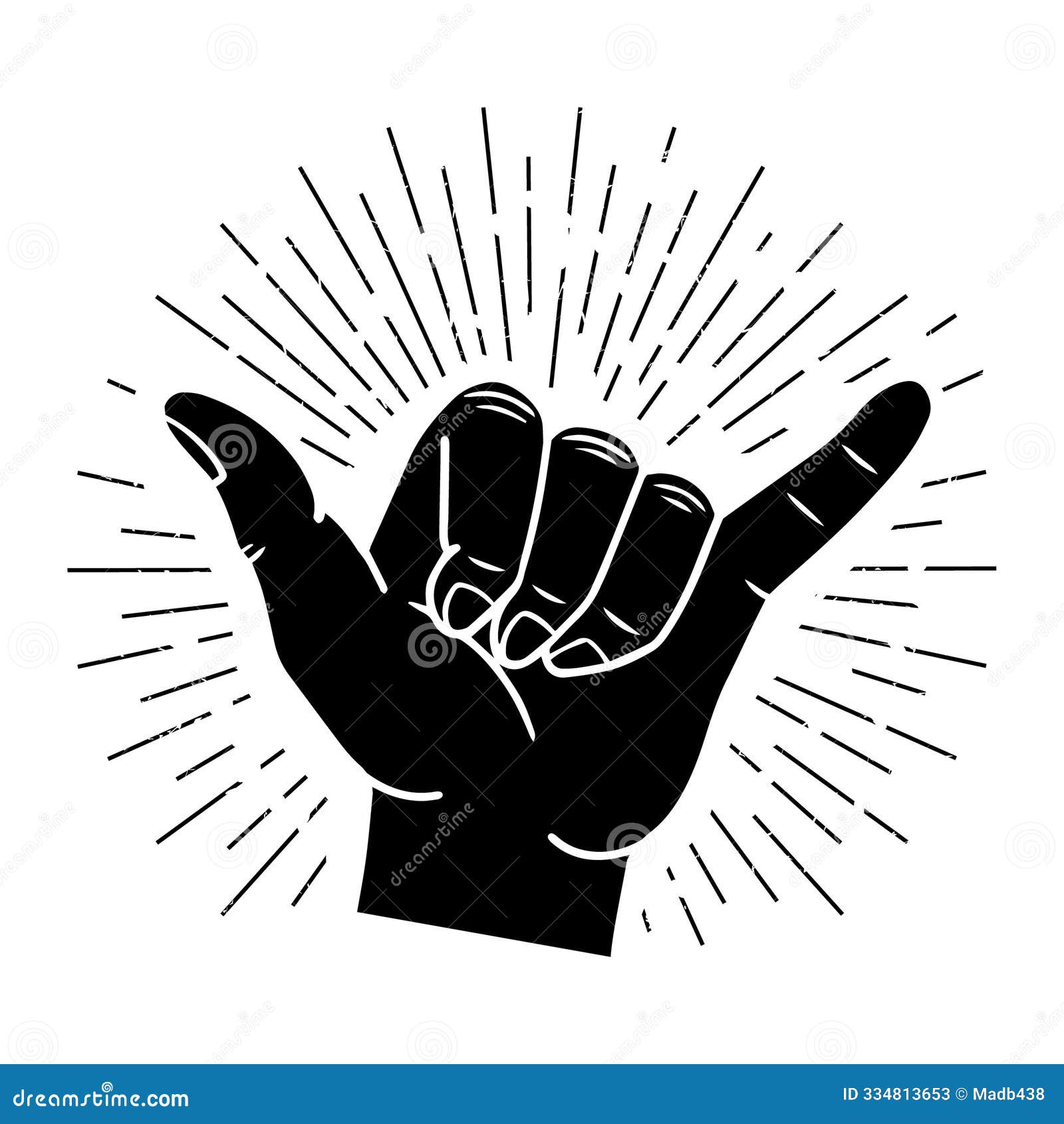 Illustration of a Shaka Hand Symbol with Sunbutst. Stock Illustration ...