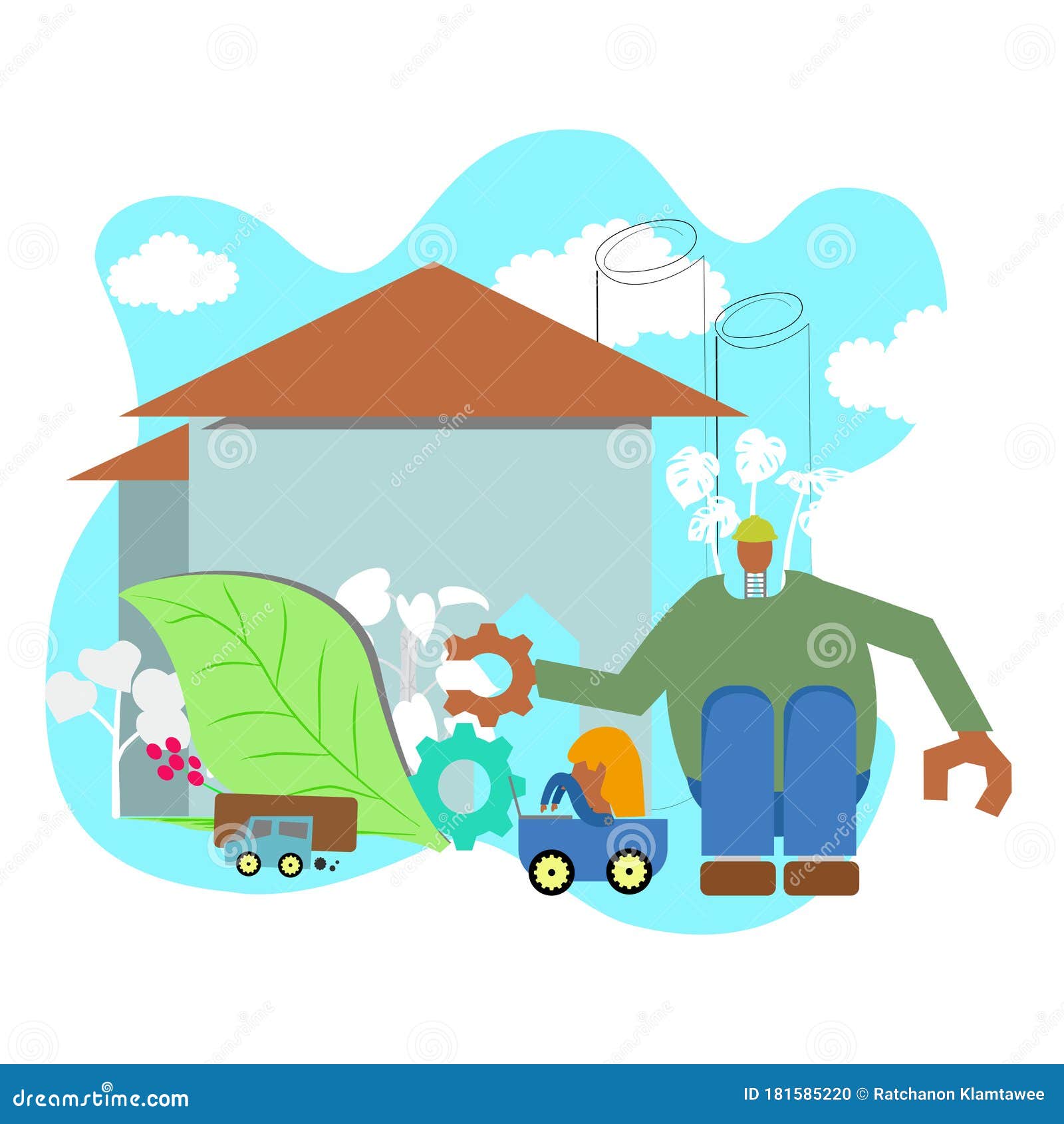 Illustration Shape Robot and the Building. Stock Vector - Illustration ...