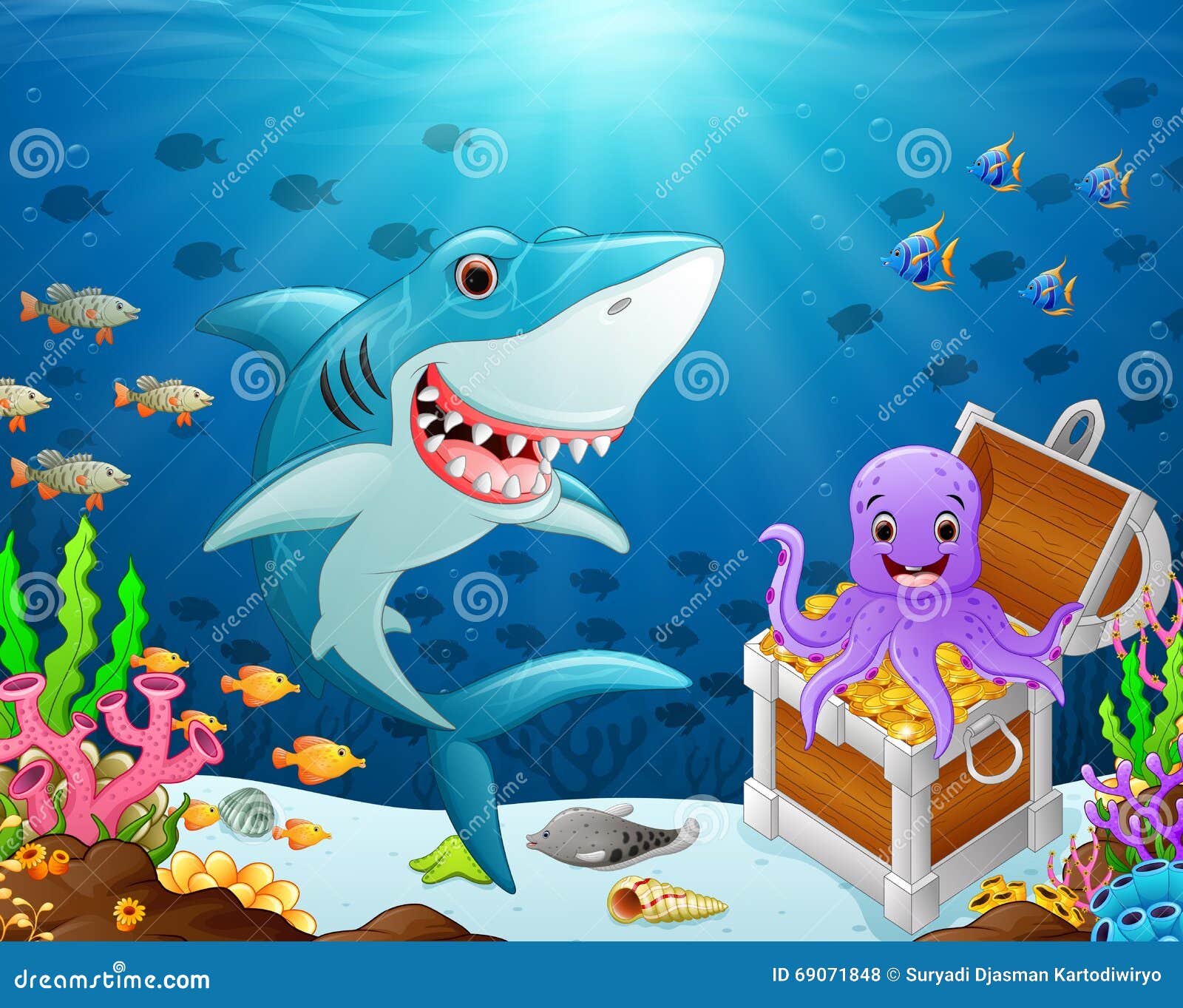 Illustration of Shark Under the Sea Stock Vector - Illustration of ...