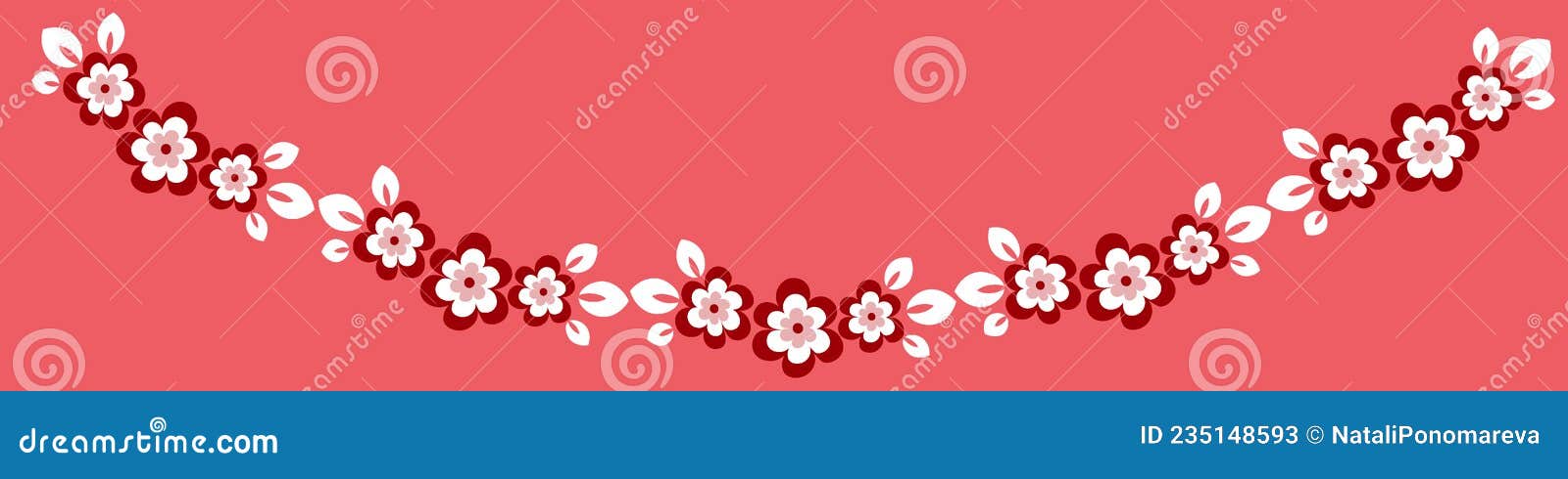 Illustration on a Sheet of 4x1 Format - Stylized Flowers with Leaves ...
