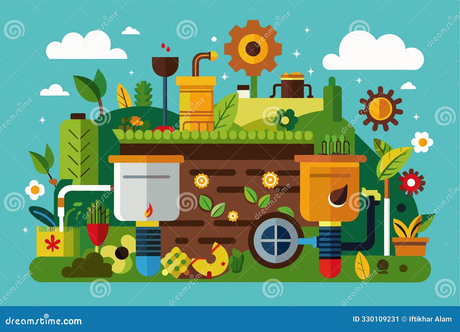 Compost Cycle With Natural Food Waste Recycling Process Outline Diagram ...